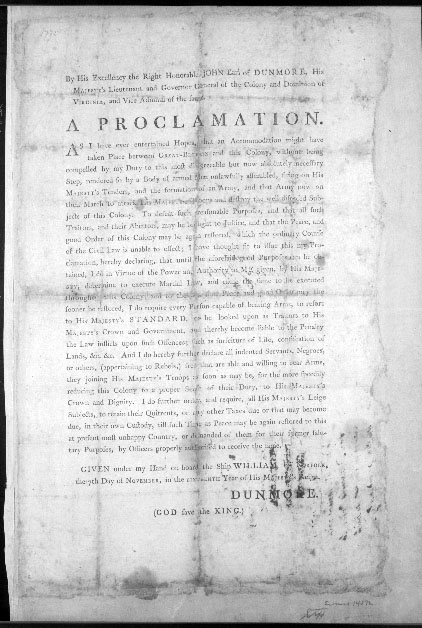 Primary Source: Lord Dunmore's Proclamation