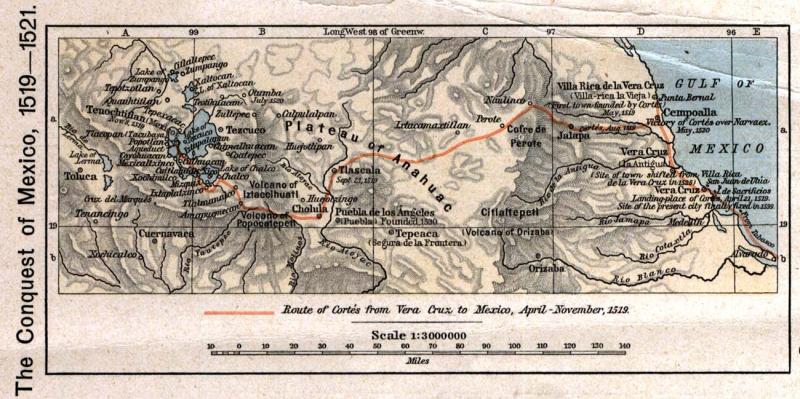 A map depicting the invasion route taken by Hernán Cortés | NCpedia