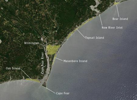 Map/Satellite Image of the North Carolina coast-Cape Fear to Bear ...