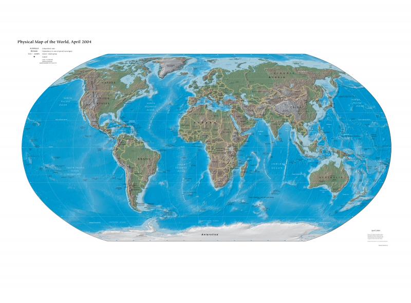 Physical map of the world, 2004 | NCpedia