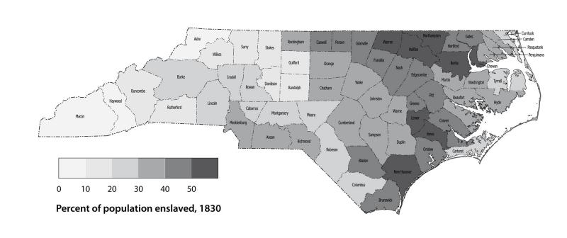 North Carolina population: Percent enslaved by county, 1830 | NCpedia