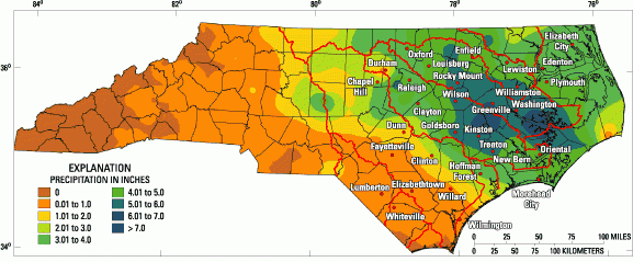 Hurricane Dennis rainfall map | NCpedia
