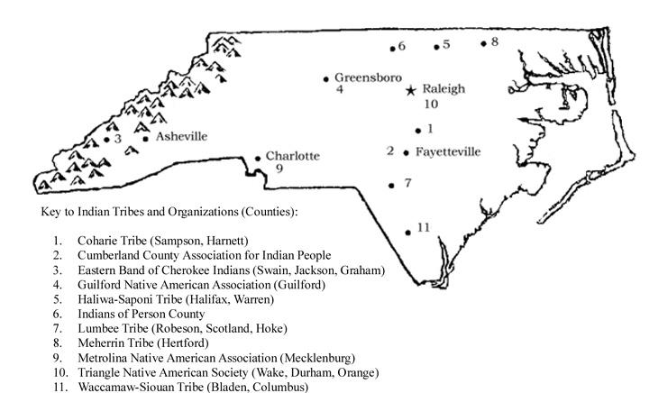 Map of state-recognized Indian tribes and organizations in North ...