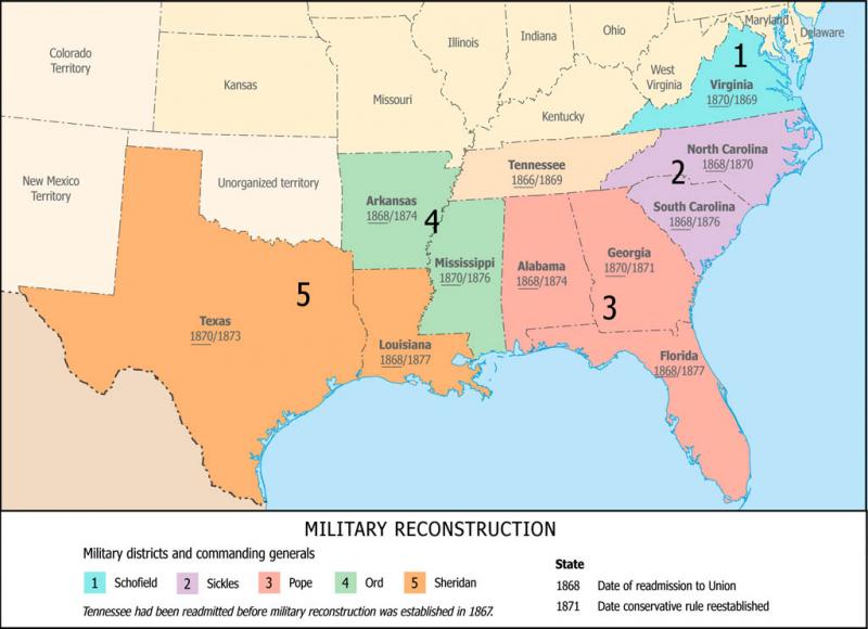 Map of Military Reconstruction Districts | NCpedia