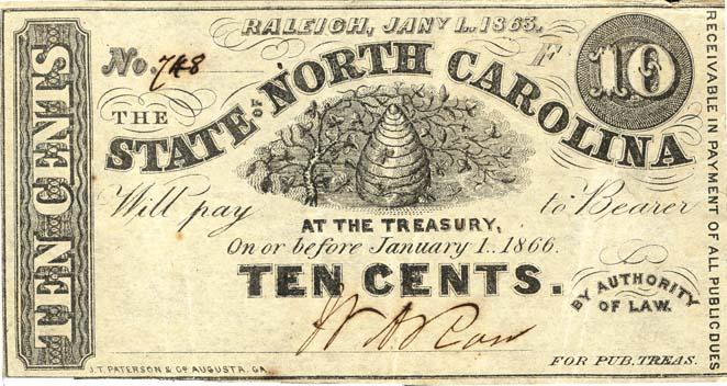 North Carolina 10-cent note, 1863 | NCpedia