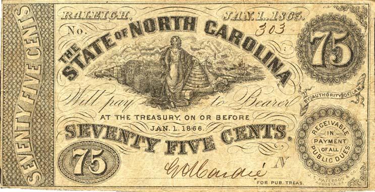 North Carolina 75-cent note, 1863 | NCpedia