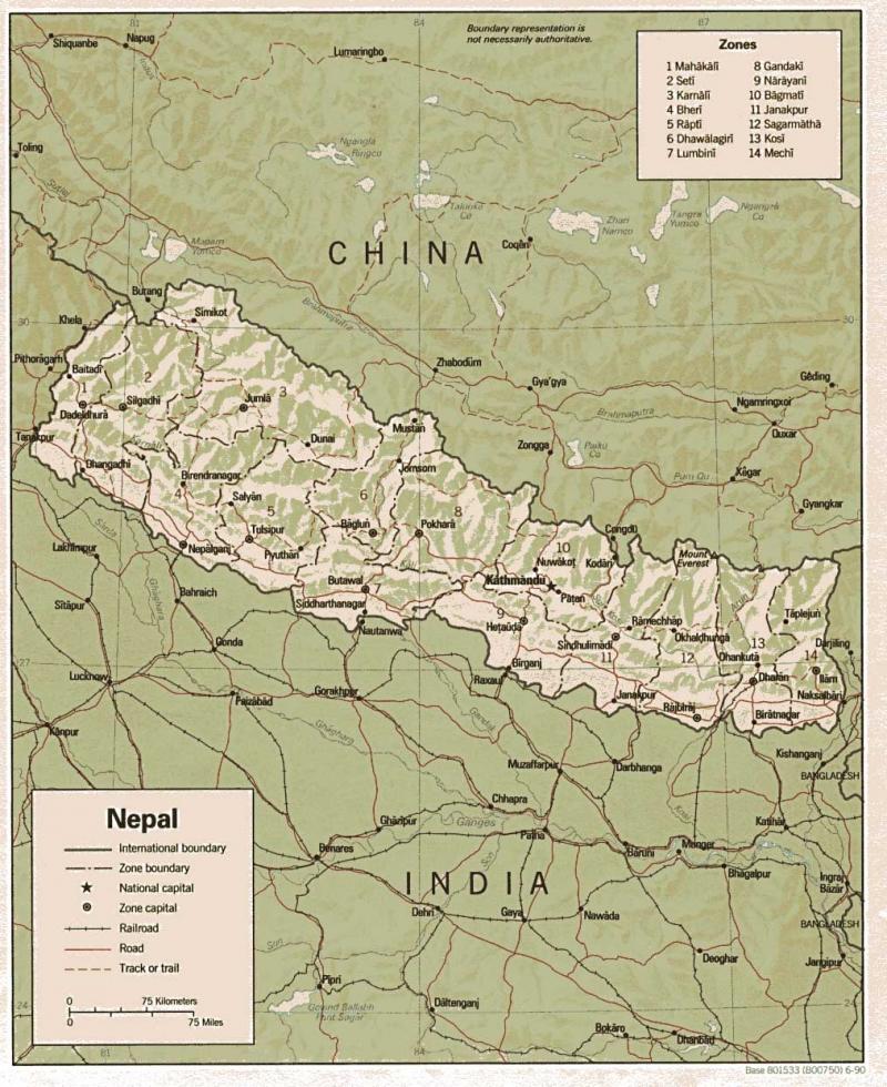 Nepal: Relief map (1990) | NCpedia
