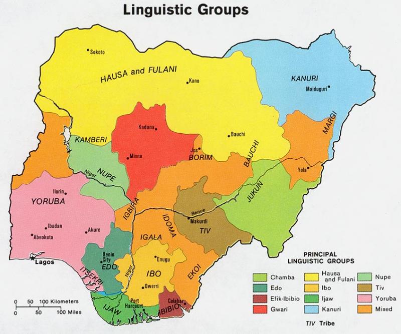 Map of linguistic groups in Nigeria | NCpedia