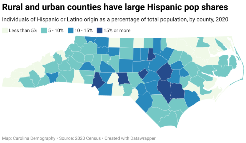 2020 Latino people as a percent of total county population, NC | NCpedia