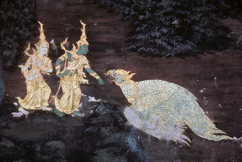 Wounded eagle king Sadayu brings Sita's ring to Rama (Thai Ramayana ...