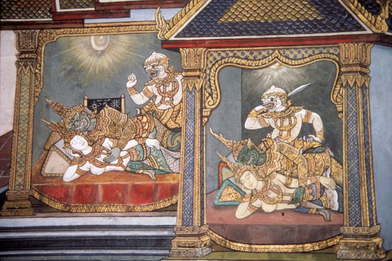 Hanuman looks for Sita in bedrooms of Ravana's palace (Thai Ramayana ...