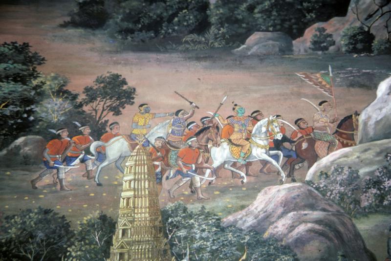 Rama's army marches to demon island of Lanka (Thai Ramayana mural ...