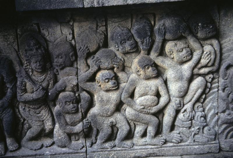 Stone stele at Prambanan shows monkeys bringing stones for Rama's ...