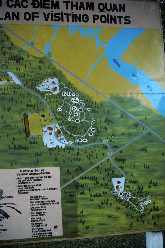 Colored wall map of tunnels at Cu Chi used by Vietcong during Vietnam ...