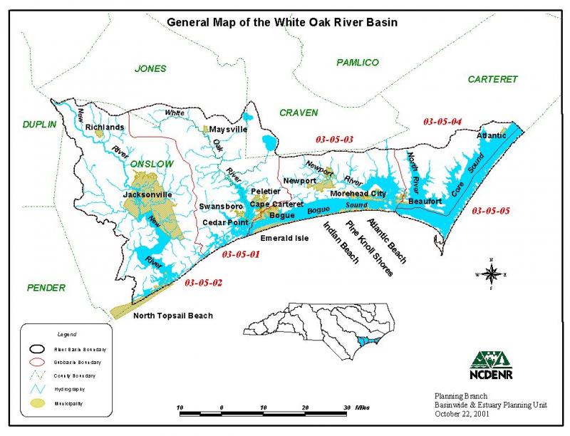 White Oak River Basin Map | NCpedia White Oak River Basin Map | NCpedia
